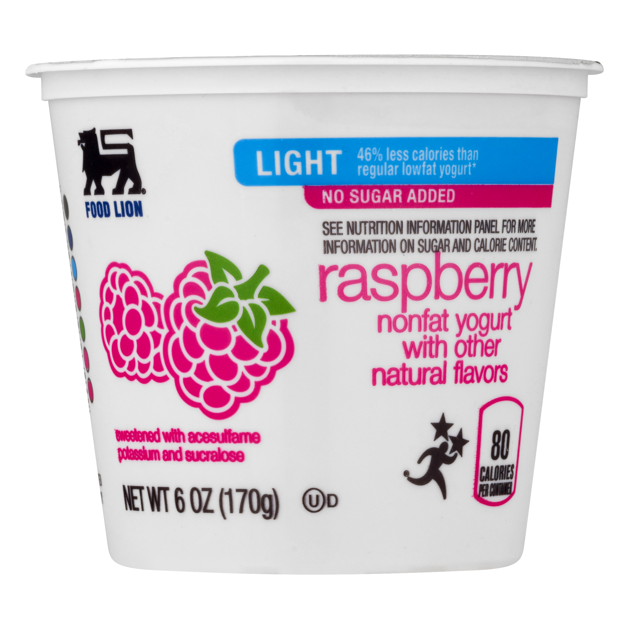 Food Lion Yogurt, Nonfat, No Sugar Added, Raspberry, Light, Cup/Tub
