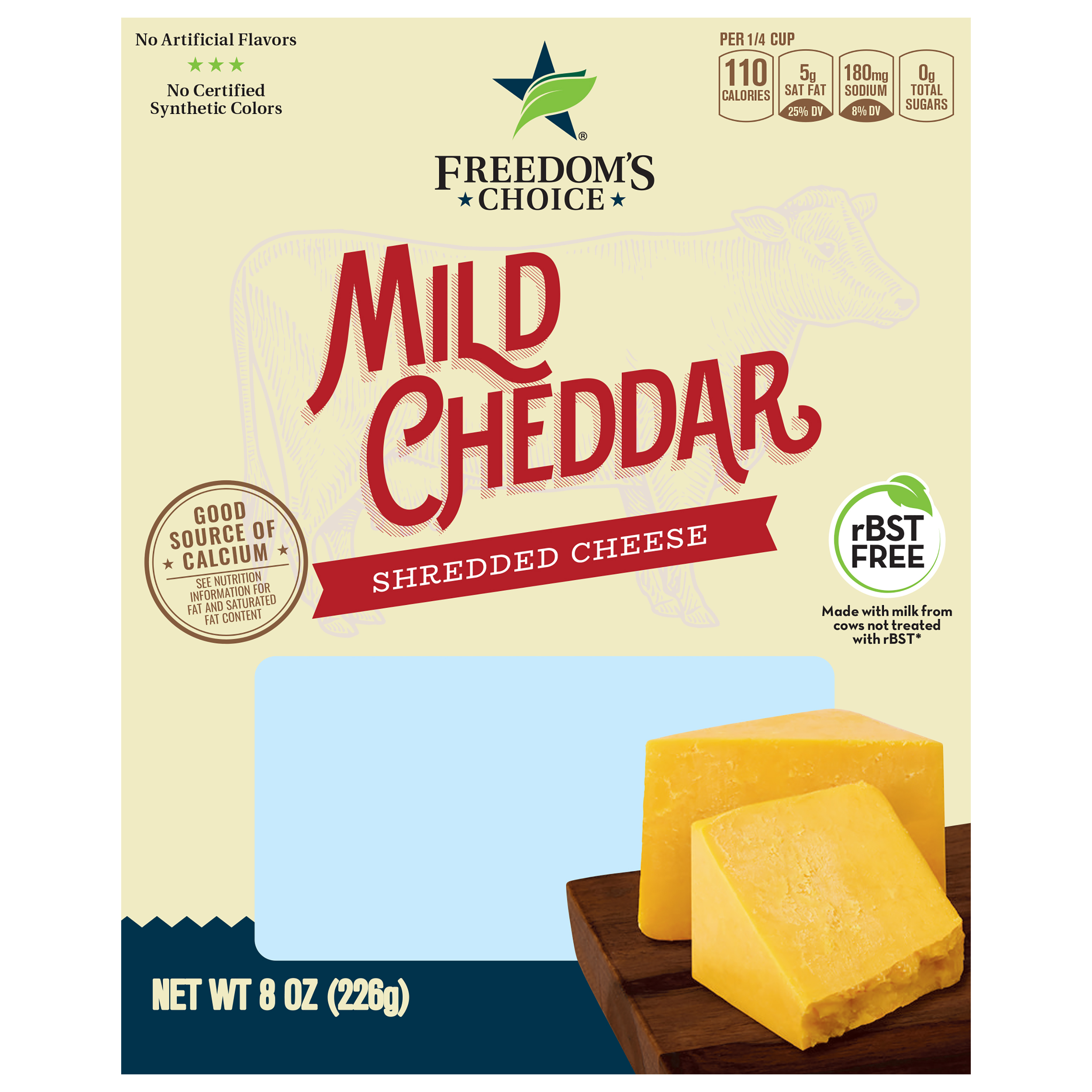 Freedom's Choice Mild Cheddar Shredded Cheese 8 oz