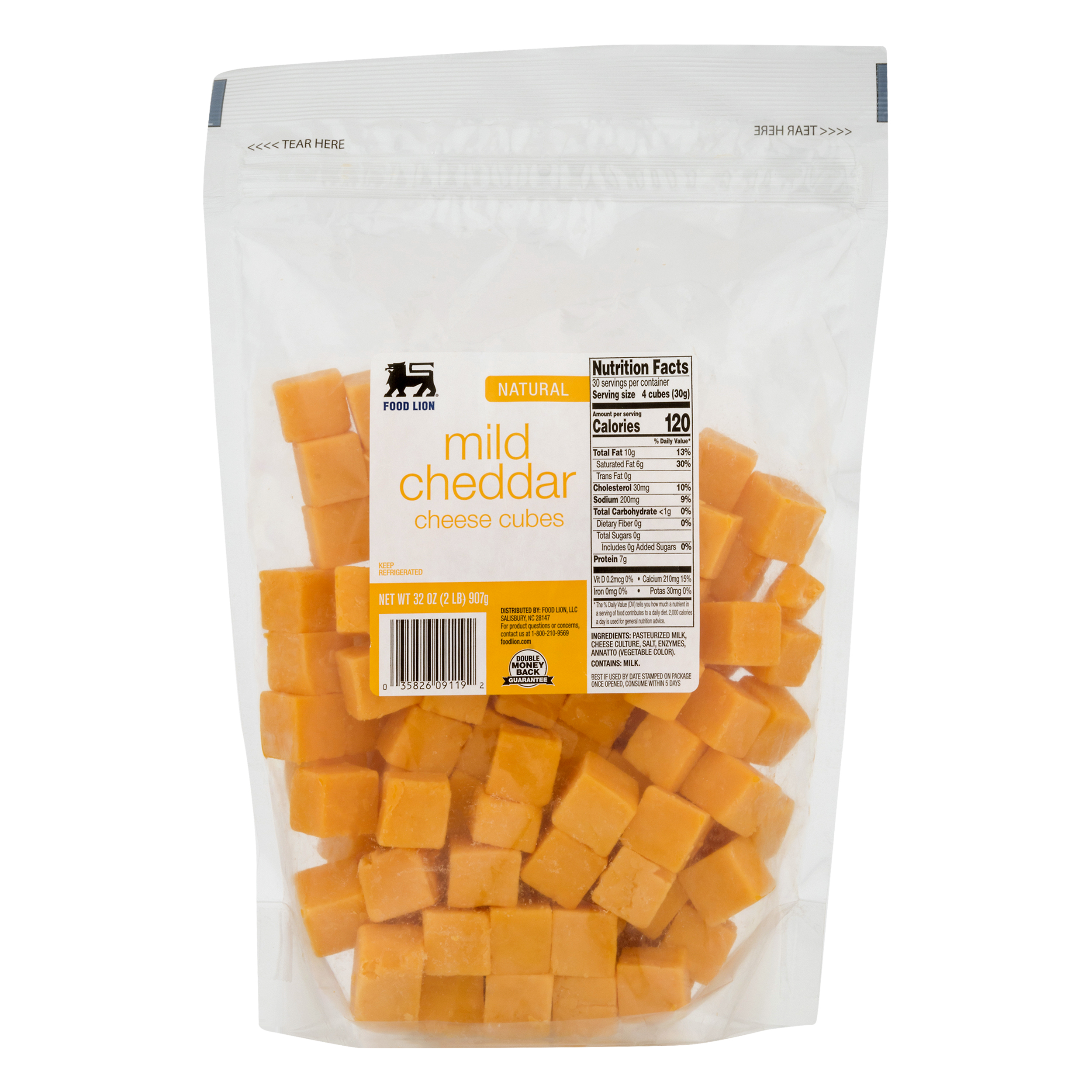 Food Lion Cheese, Natural, Mild Cheddar, Cubes, Bag
