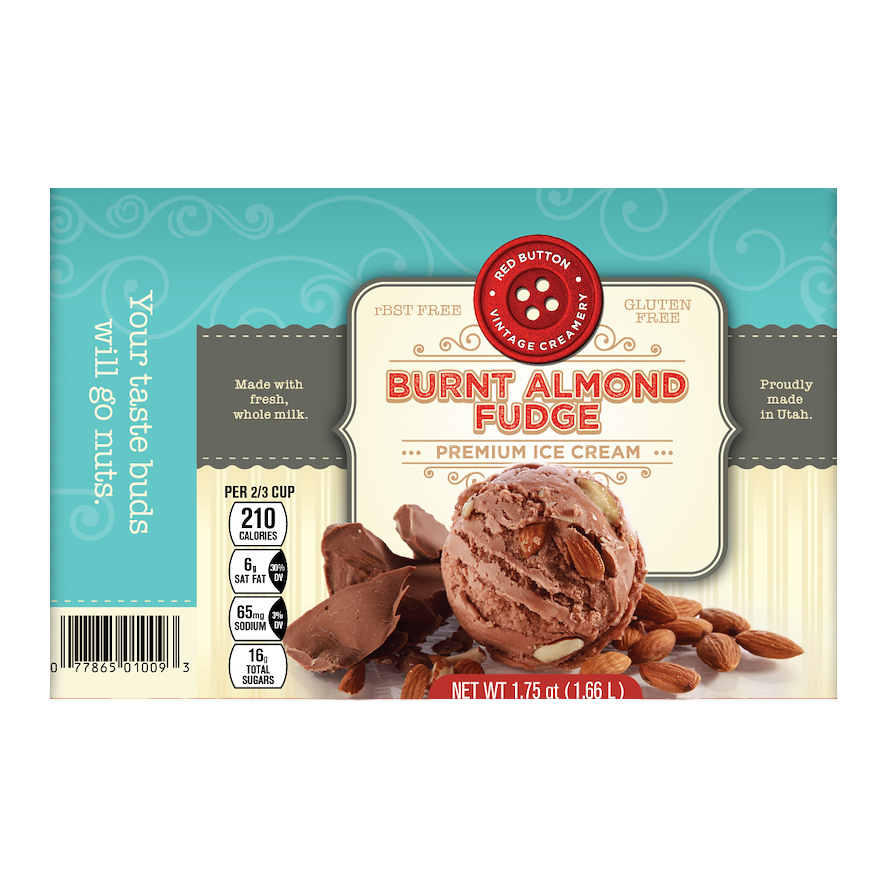 Red Button Vintage Creamery Premium Burnt Almond Fudge Ice Cream 1.75 qt