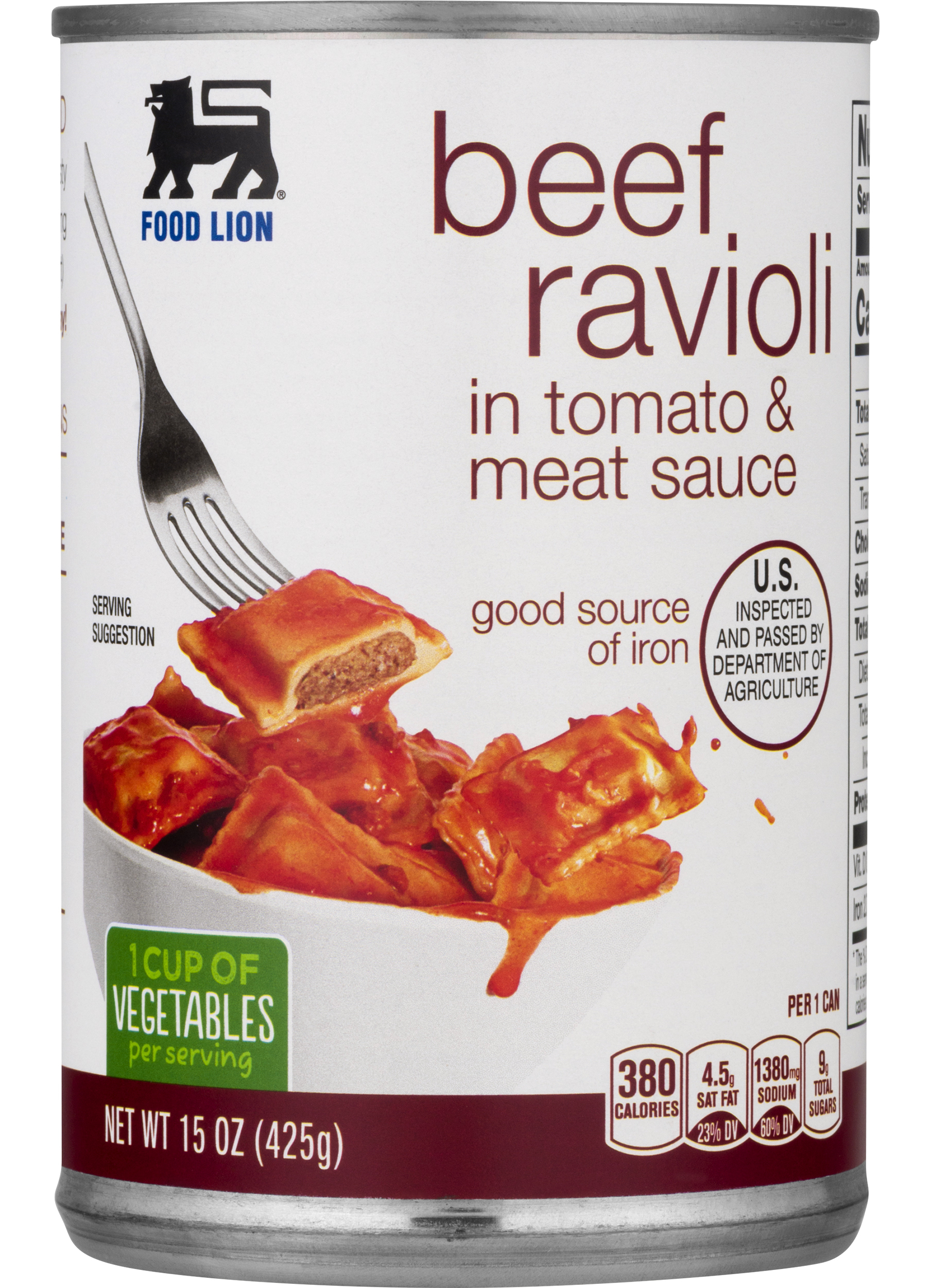 Food Lion Beef Ravioli, In Tomato & Meat Sauce, Can