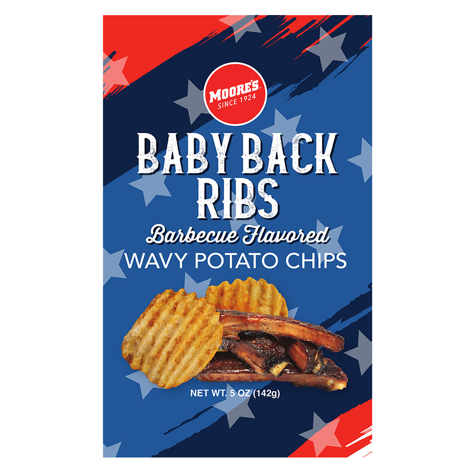Moore's Baby Back Ribs Barbeque Flavored Wavy Potato Chips 5 oz