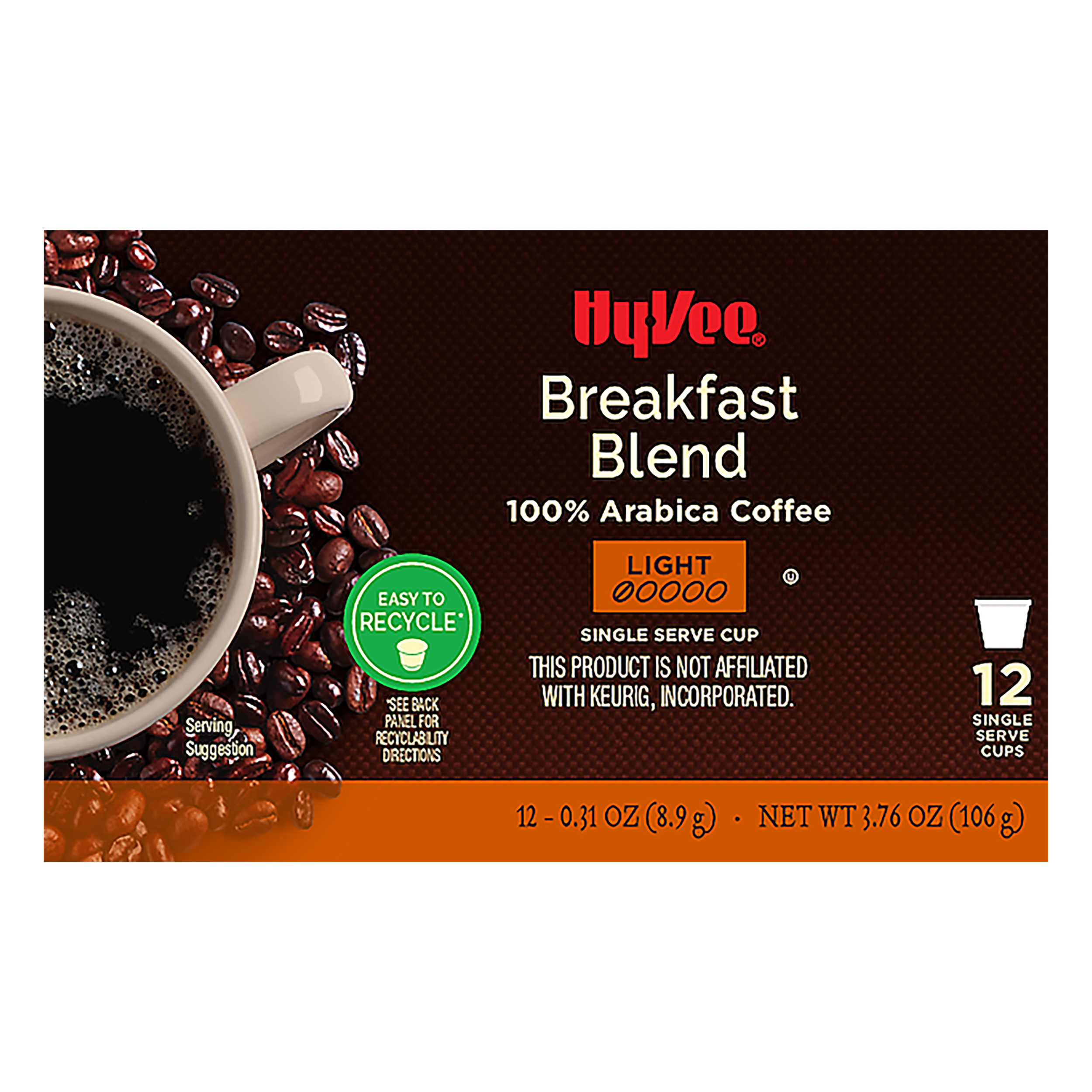 Hy-Vee Single Serve Cups Light Breakfast Blend Coffee 12 0.31 oz 12 ea Box