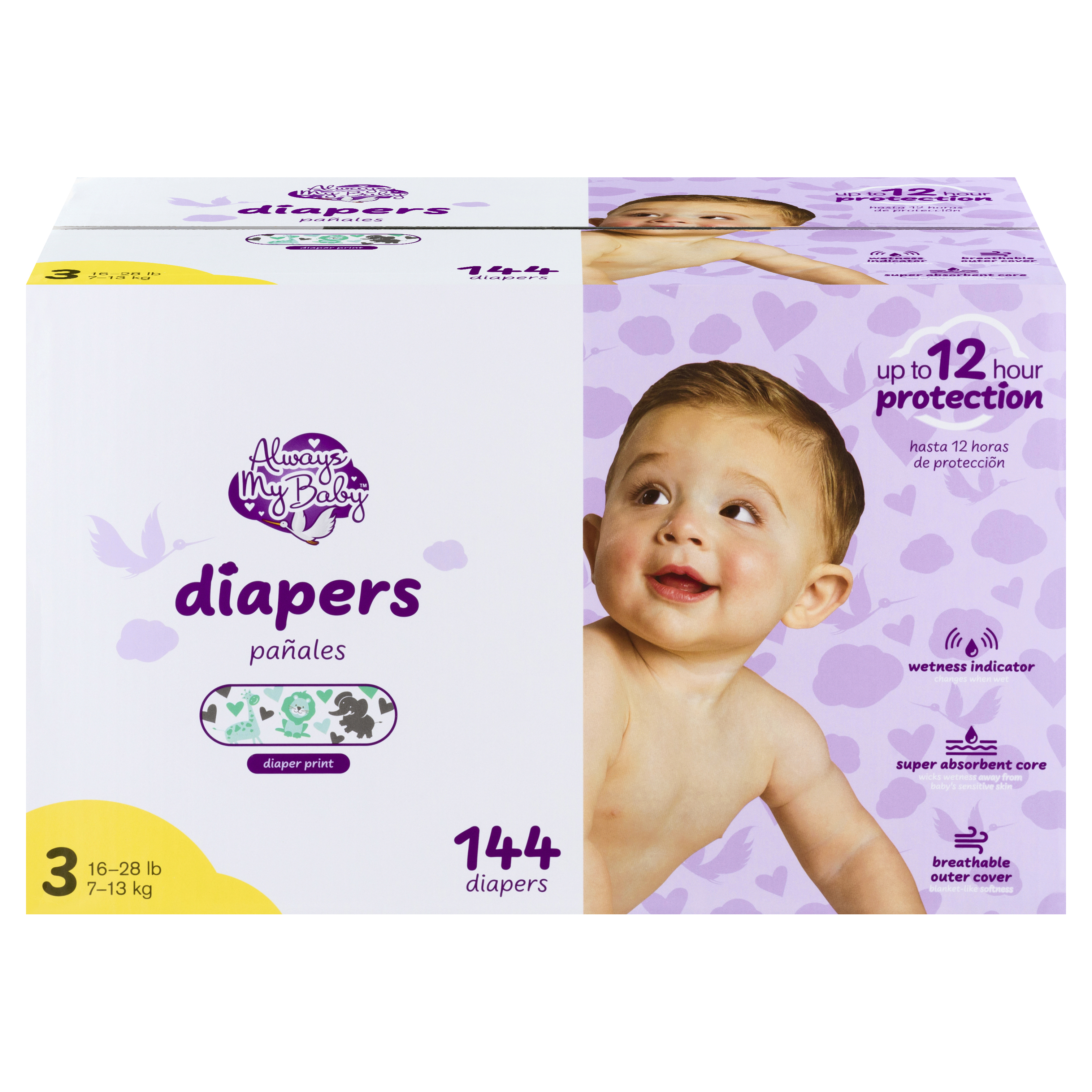 Always My Baby 3 (16-28 lb) Diapers 144 ea BOX