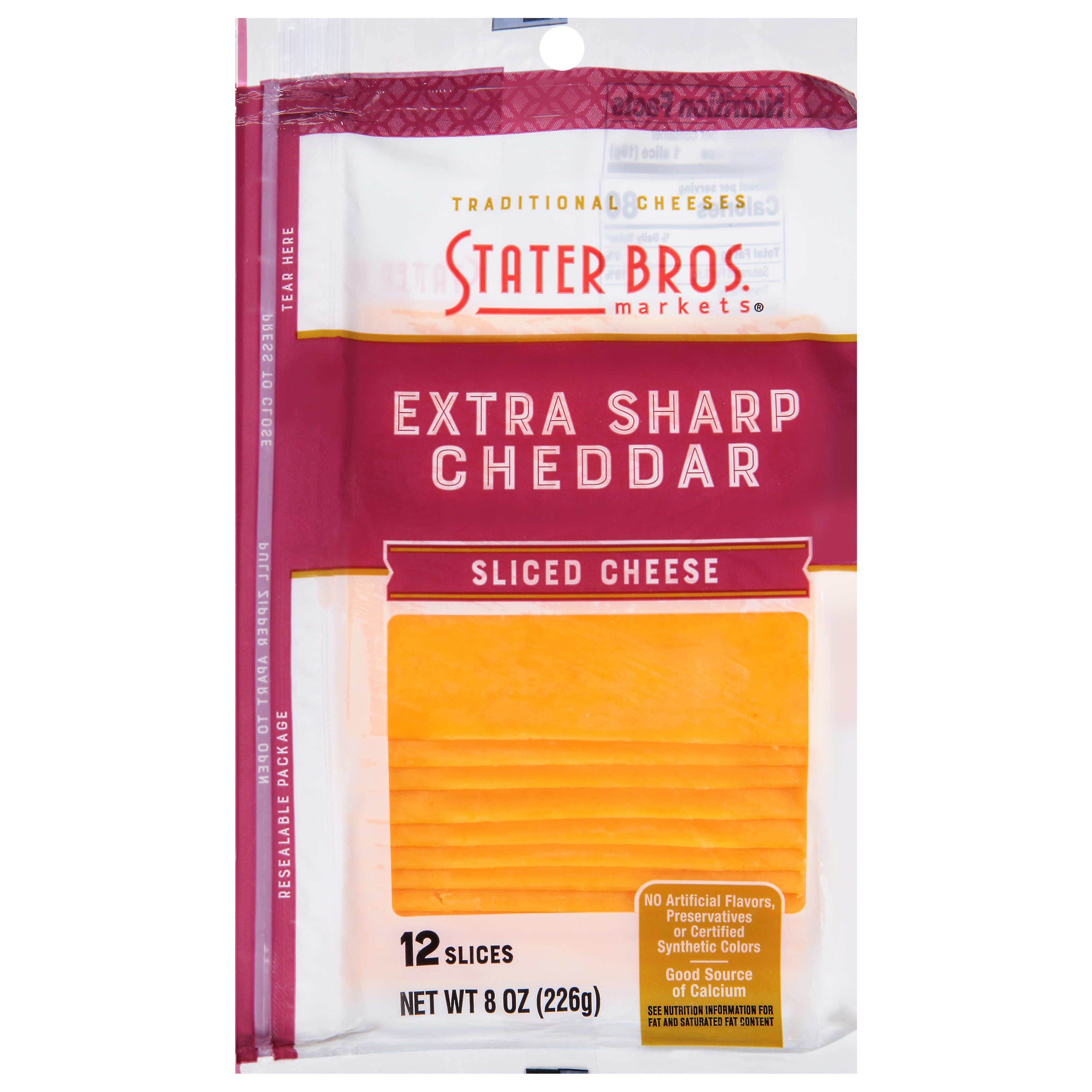 Stater Bros. Markets Extra Sharp Cheddar Sliced Cheese 12 Slices 12 ea