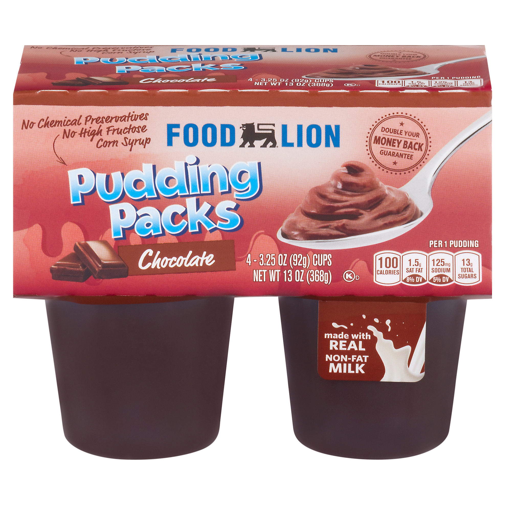 Food Lion Chocolate Pudding Packs 4 Cups 3.25 oz Cup/Tub/Bowl 4 ea Box