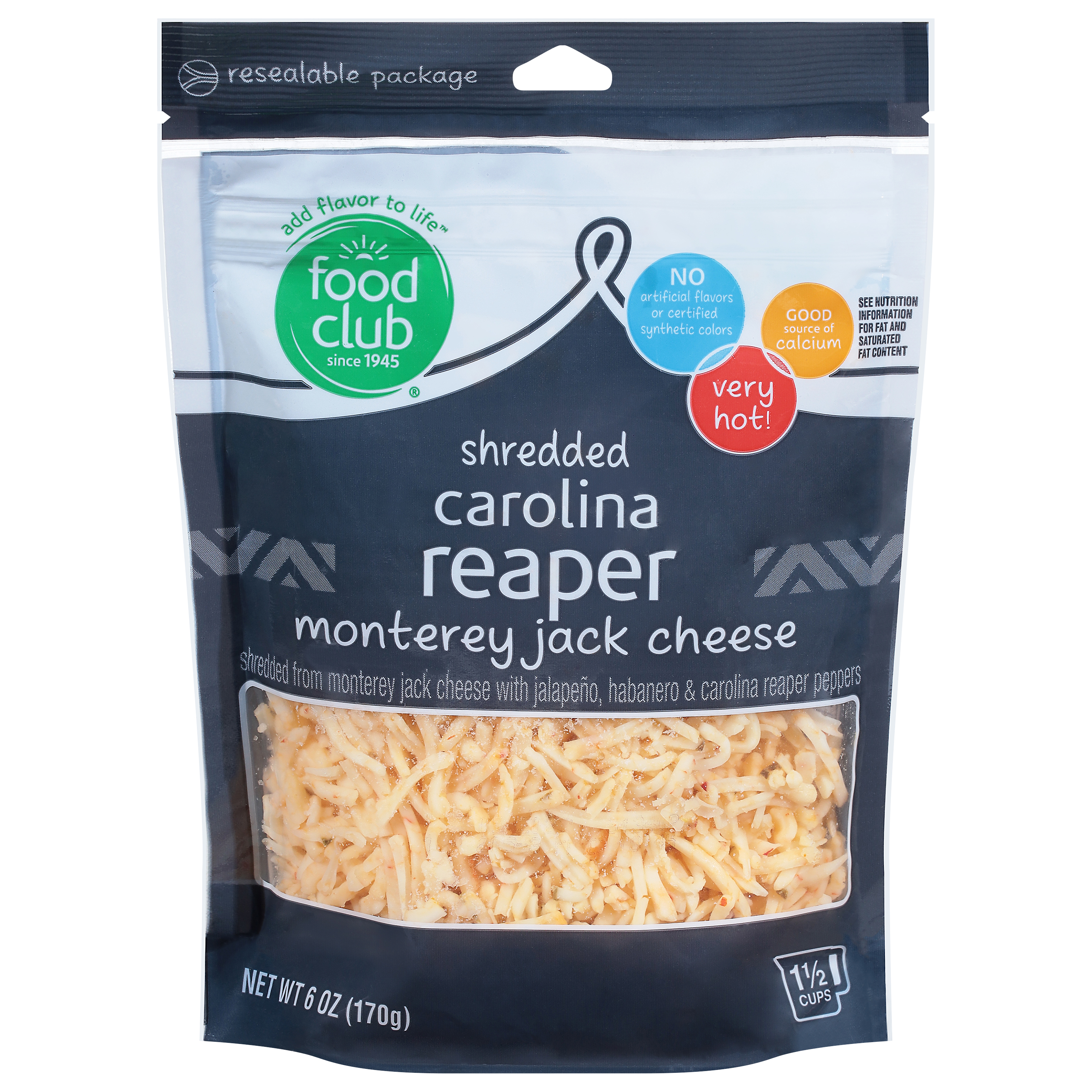 Food Club Shredded Monterey Jack Carolina Reaper Cheese 6 oz
