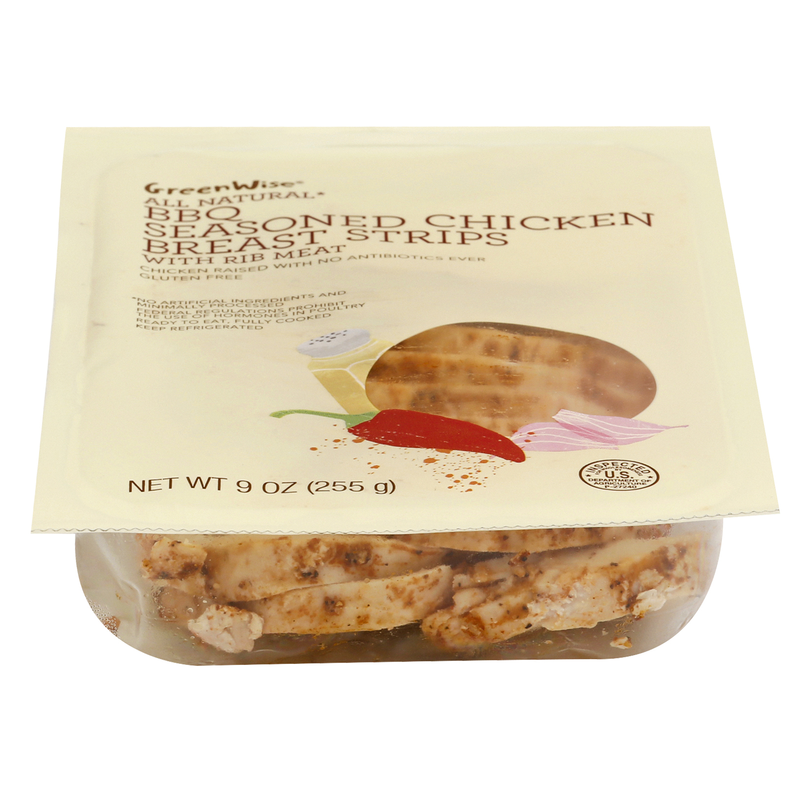 GreenWise With Rib Meat BBQ Seasoned Chicken Breast Strips 9.0 oz PACKAGE