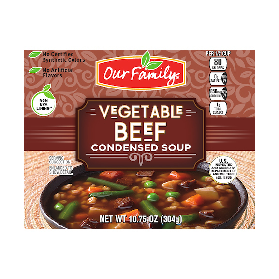 Our Family Vegetable Beef Condensed Soup 10.75 oz Can