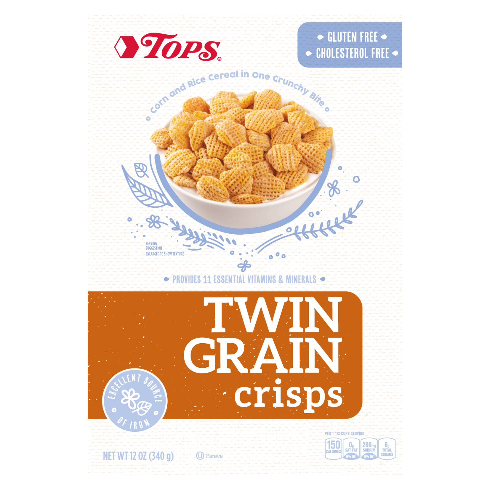 Tops Twin Grain Crisps Cereal 12 oz