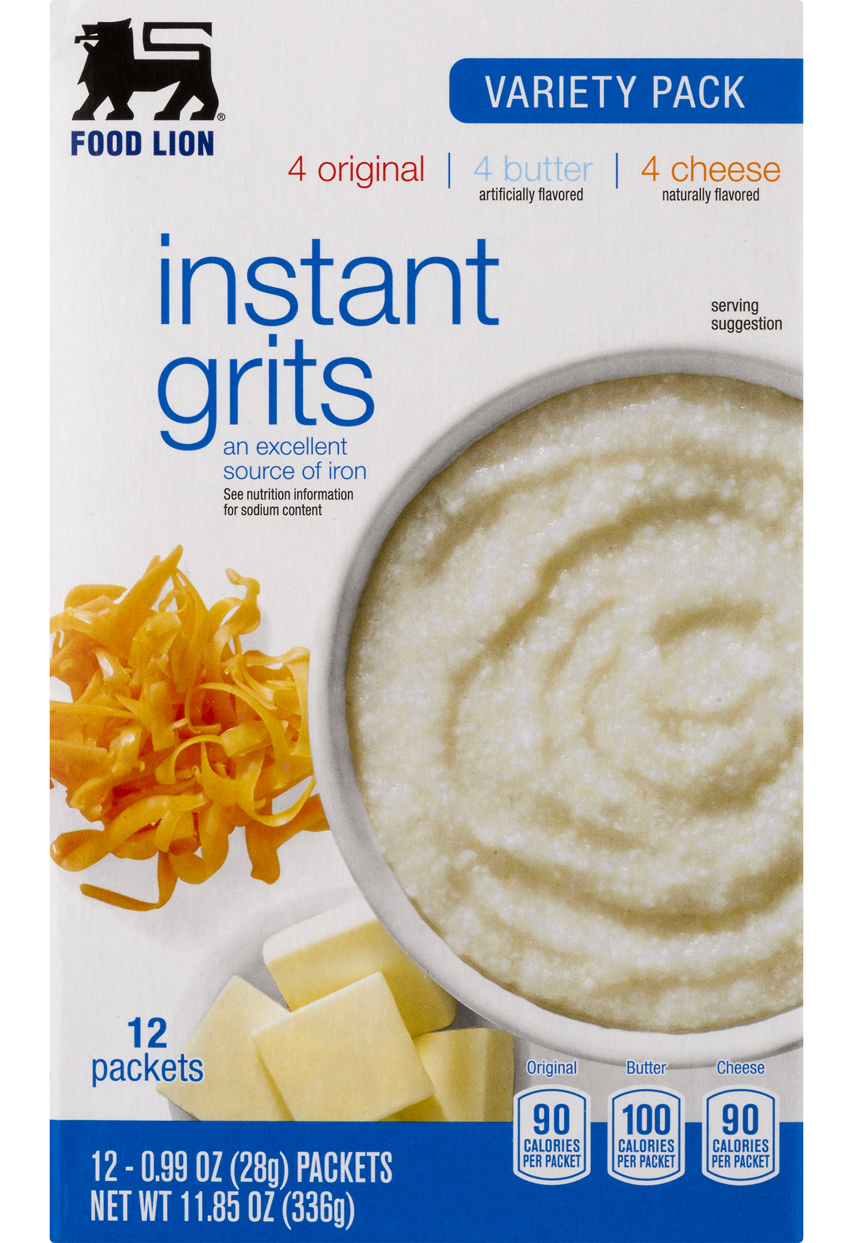 Food Lion Instant Grits, Variety Pack, 12 Packets, Box