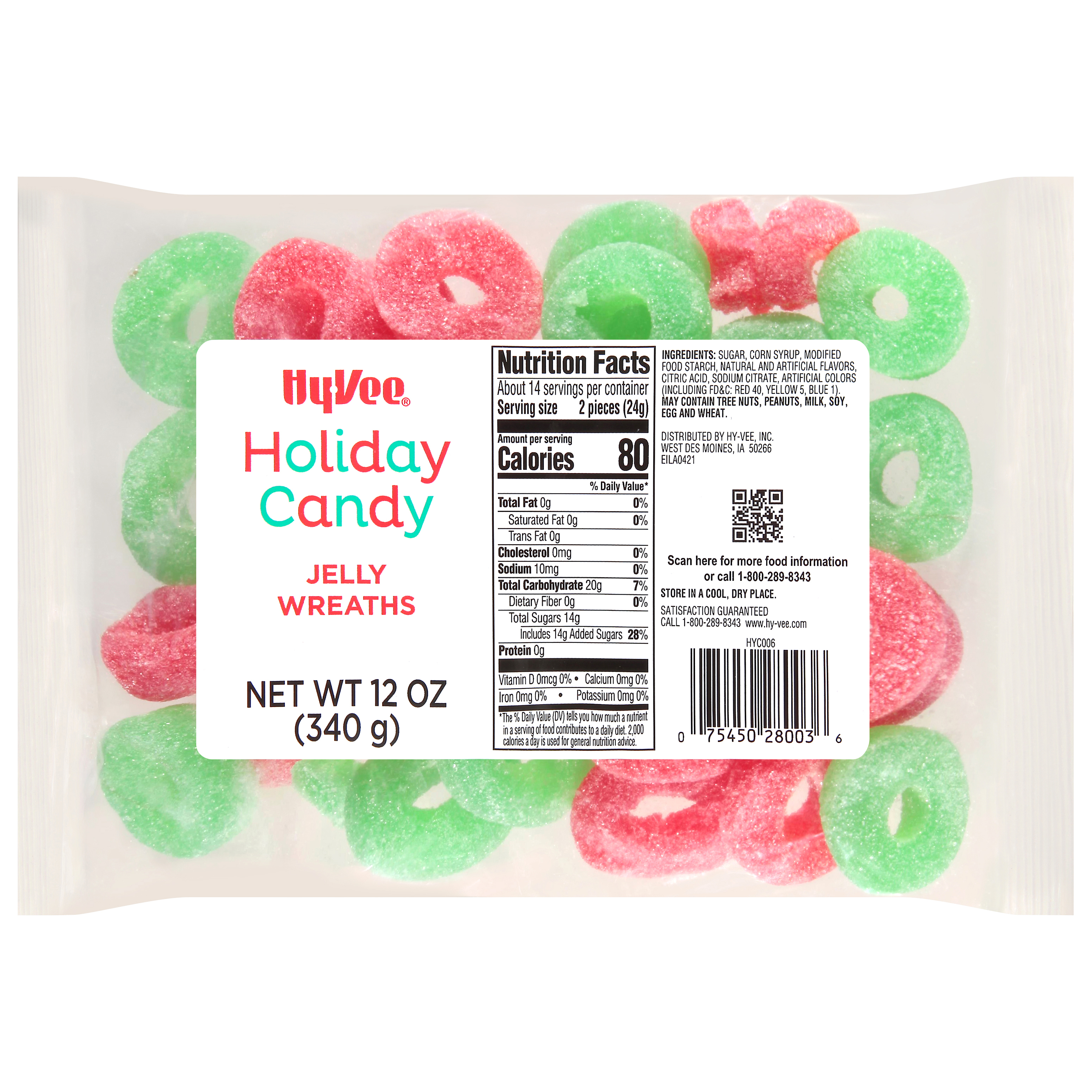 Hy-Vee Jelly Wreaths Holiday Candy 12 oz