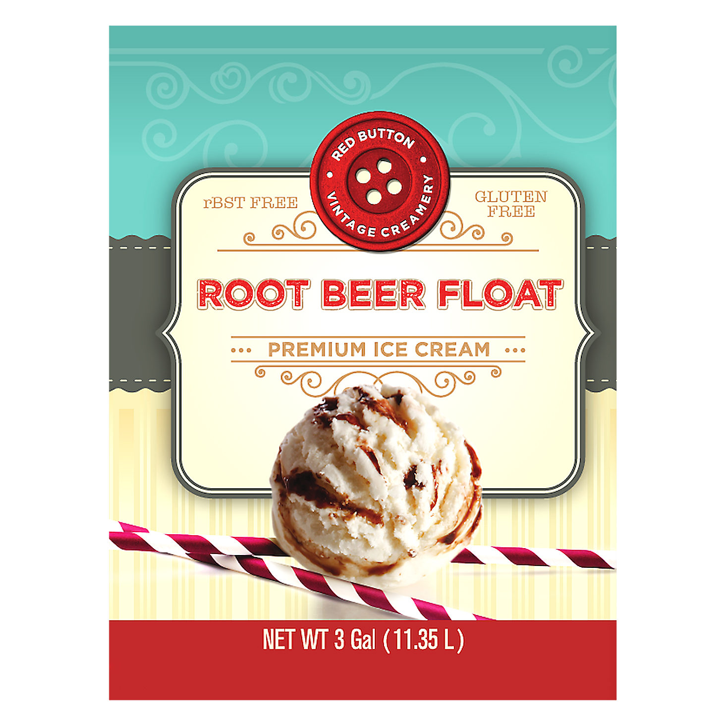 Red Button Vintage Creamery Premium Root Beer Float Ice Cream 3 gl Package