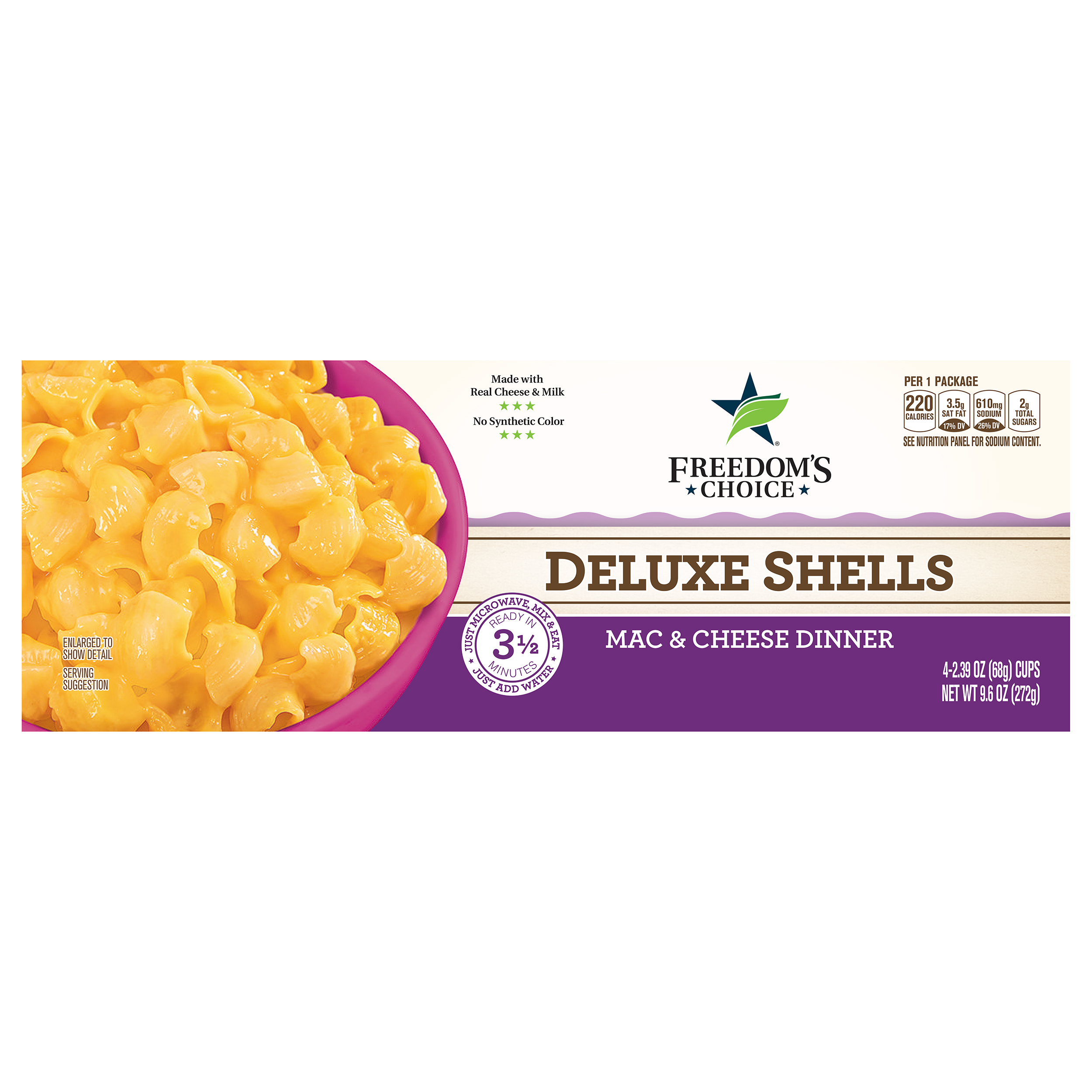 Freedom's Choice Deluxe Shells Mac & Cheese Dinner 4 - 2.39 oz Cups