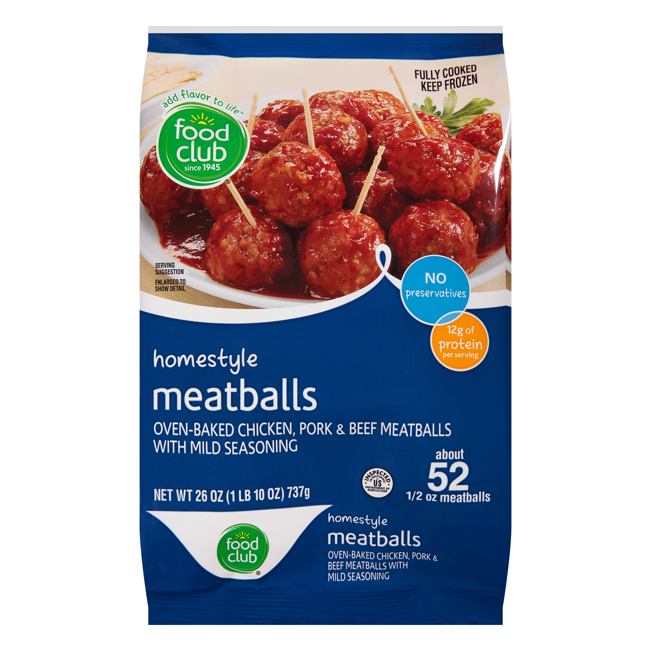 Food Club Homestyle Meatballs 26 oz BAG